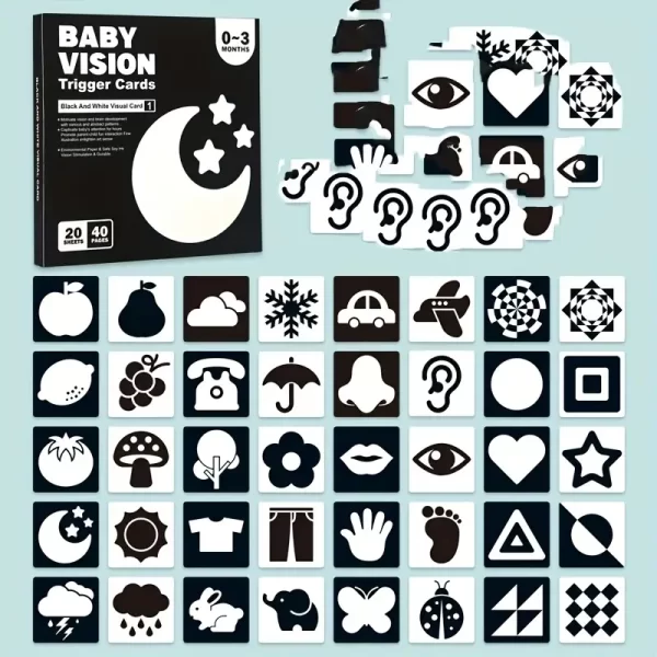 High-Contrast Black & White Visual Stimulation Cards for Babies - Melon ...